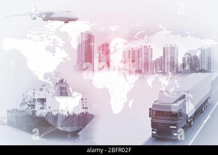 Collage for wholesale and logistic concept Stock Photo - Alamy