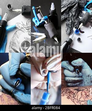 Collage for tattoo theme Stock Photo - Alamy