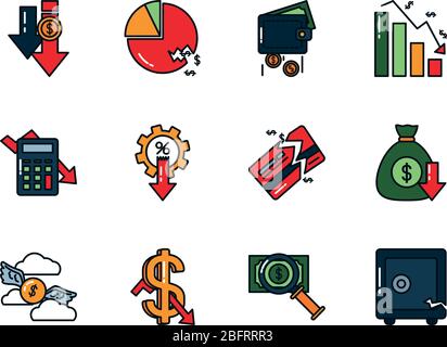 graphic charts and financial broke icon set over white background ...