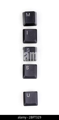 Keyboard keys saying miss u isolated on white Stock Photo - Alamy