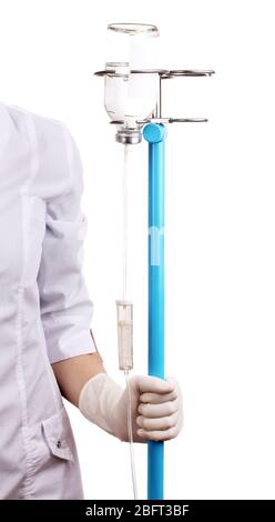 Nurse doing infusion isolated on white Stock Photo - Alamy