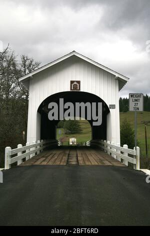 Historic Harris wooden covered bridge over the Mary's River near Wren ...