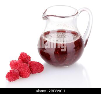 Raspberries and jug with jam isolated on white Stock Photo - Alamy