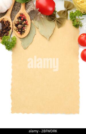 paper for recipes,vegetables and spices, isolated on white Stock Photo ...