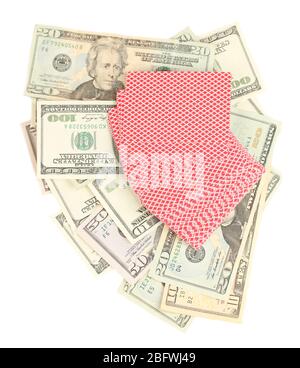 Dollars and a deck of playing cards isolated on white Stock Photo - Alamy