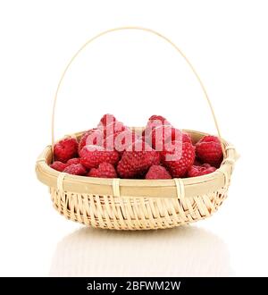 Ripe raspberries in basket isolated on white background cutout Stock ...