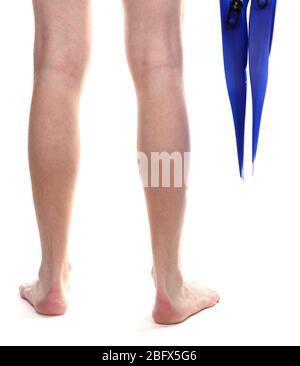man legs and flippers isolated on white Stock Photo - Alamy
