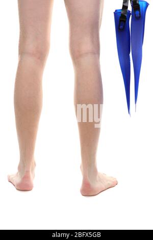 man legs and flippers isolated on white Stock Photo - Alamy
