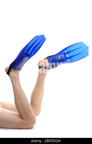 man legs in flippers isolated on white Stock Photo - Alamy