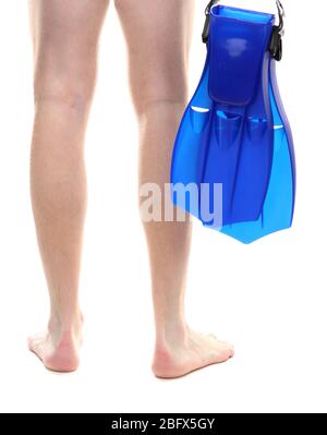 man legs and flippers isolated on white Stock Photo - Alamy