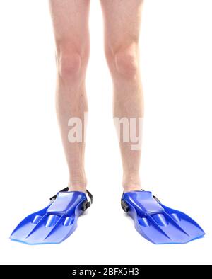 man legs in flippers isolated on white Stock Photo - Alamy