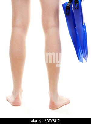 man legs and flippers isolated on white Stock Photo - Alamy