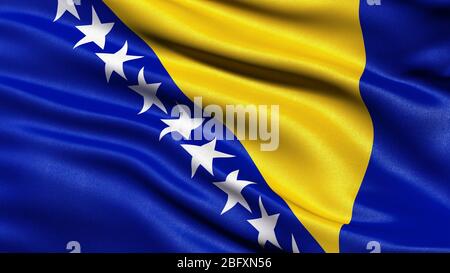 Bosnia and Herzegovina Flag. 3d illustration of the waving national ...