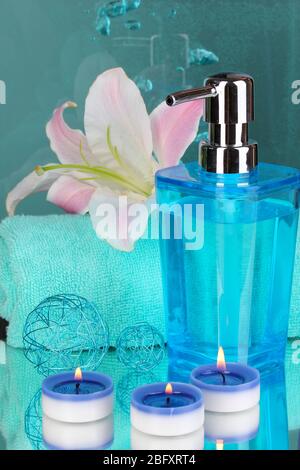 Beautiful spa setting on water background with reflection Stock Photo ...
