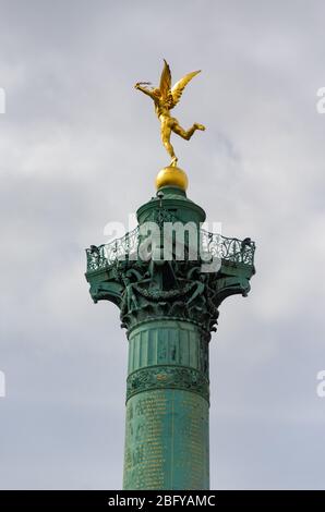 The statue of the Angel of Liberty on top of the July Column (Colonne ...