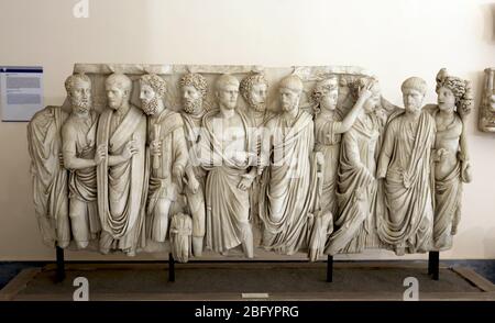 This marble fragment, depicting a female figure, may represent a nereid ...