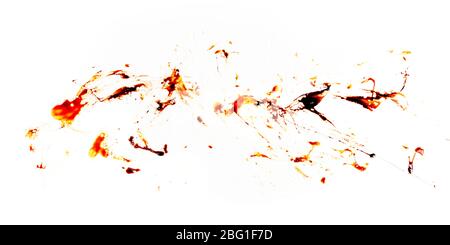 Dirty food background. Smears of chocolate and caramel sauce on a white ...