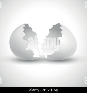 White opened easter with shell broken isolated vector illustration. Shell broken egg, eggshell ...