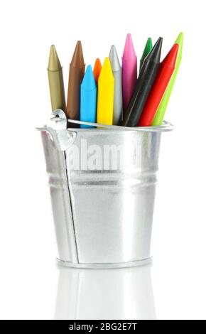 Colorful pencils in pail isolated on white Stock Photo - Alamy