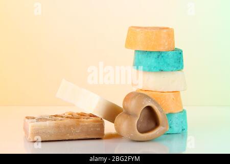 Variety of handmade soap on light background Stock Photo - Alamy