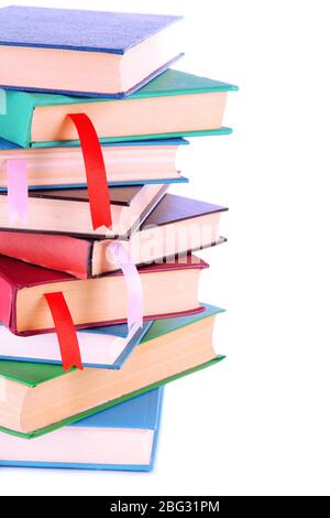 stack of books with bookmarks isolated on a white background Stock ...