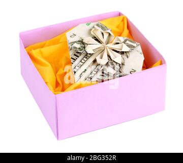 Money Origami GIFT BOX Folded with Real One Dollar Bill Isolated on ...