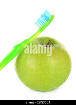 Apple with a toothbrush isolated on white Stock Photo - Alamy
