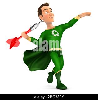 3d superhero throwing dart, illustration with isolated white background ...