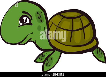 Sad green turtle, illustration, vector on white background Stock Vector ...