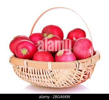 Small garden radish in wicker basket isolated on white Stock Photo - Alamy