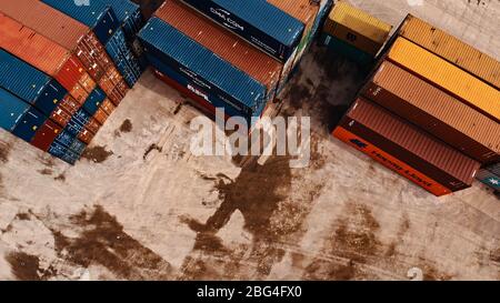 Warsaw, Poland 03.20.2020. - Empty cargo containers on the railyard ...