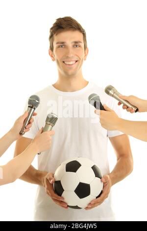 Interview with a young soccer player, isolated on white Stock Photo - Alamy