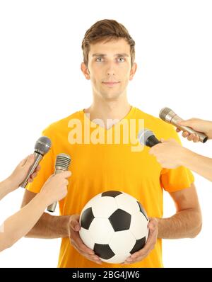 Interview with a young soccer player, isolated on white Stock Photo - Alamy