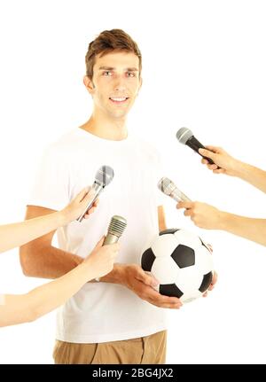 Interview with a young soccer player, isolated on white Stock Photo - Alamy