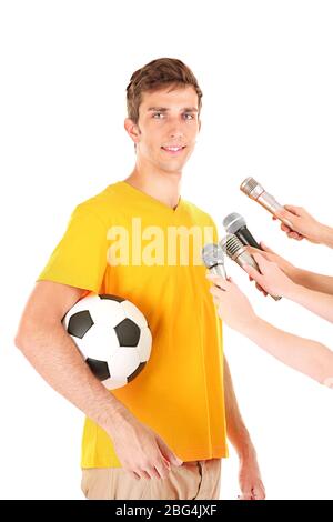 Interview with a young soccer player, isolated on white Stock Photo - Alamy