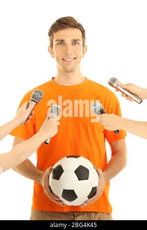 Interview with a young soccer player, isolated on white Stock Photo - Alamy