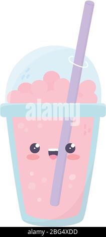 kawaii takeaway cup frappe cute cartoon isolated icon on white ...