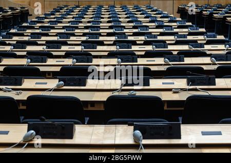 The meeting room inside United Nations headquarters as seen on 4 ...