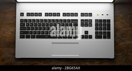 Office desktop computer. Desk top view background vector. Supplies ...