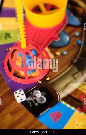 Close up of assembled Hasbro Mouse trap board game with mice dice diver ...