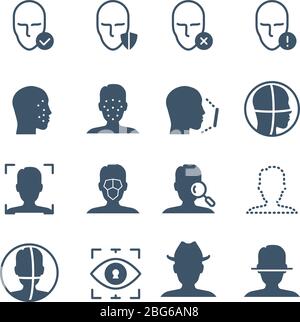 Face recognition line icons. Faces biometrics detection, facial ...