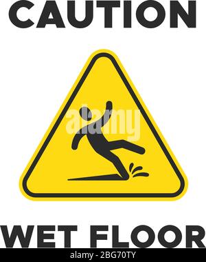 Yellow warning sign with a falling slipping person, vector sign of ice ...