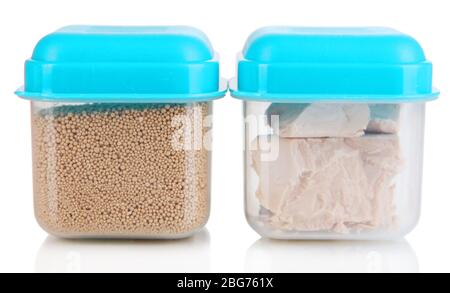 Dry yeast in containers isolated on white Stock Photo - Alamy