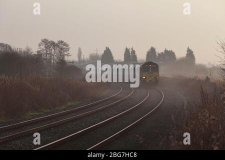 Freightliner class 66/6 diesel locomotive at Fiddlers Ferry with a ...