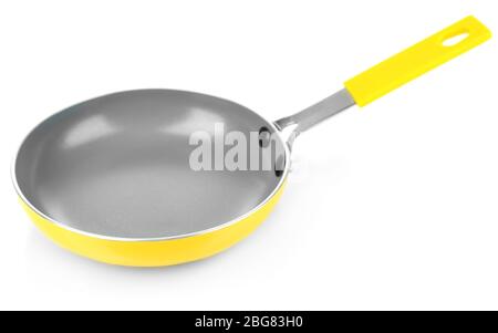 Little yellow pan isolated on white Stock Photo - Alamy