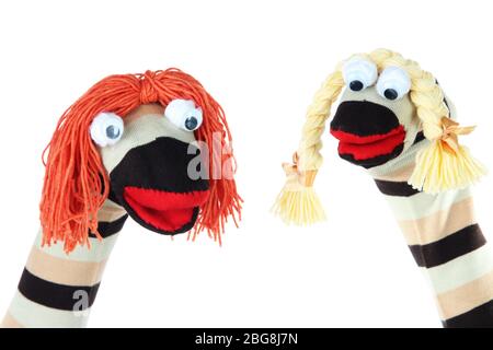 Cute socks puppet isolated on white Stock Photo - Alamy