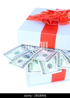 Heap of dollars in a box on a white background Stock Photo - Alamy