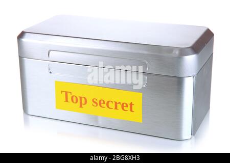 Confidential information in silvery box isolated on white Stock Photo ...