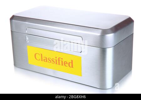 Confidential information in silvery box isolated on white Stock Photo ...