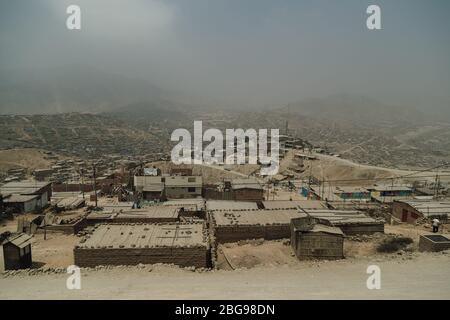 Areal view of Manchay, one of the poorest neighbourhoods of Peru's ...